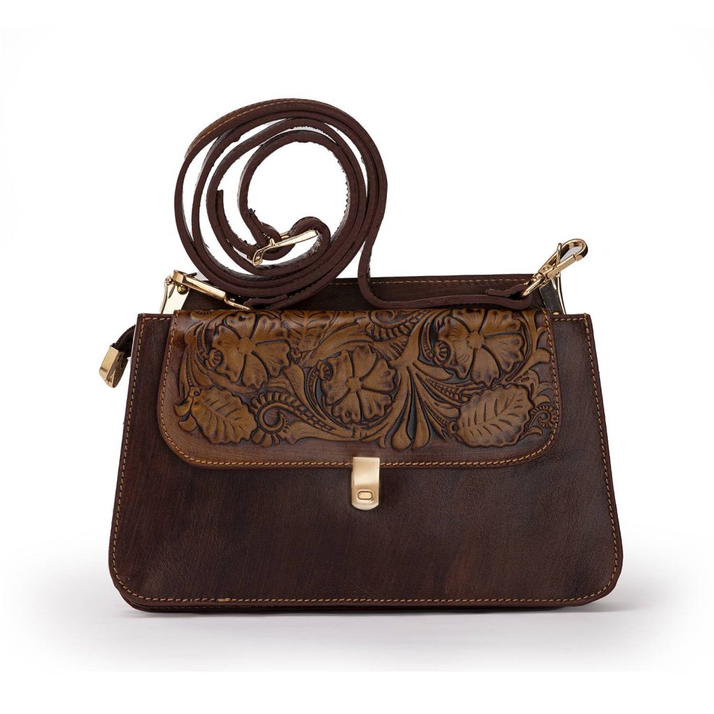 کیف زنانه دو سر خانه قلم کاری قهوه ای کد 207048 | چرم نگار