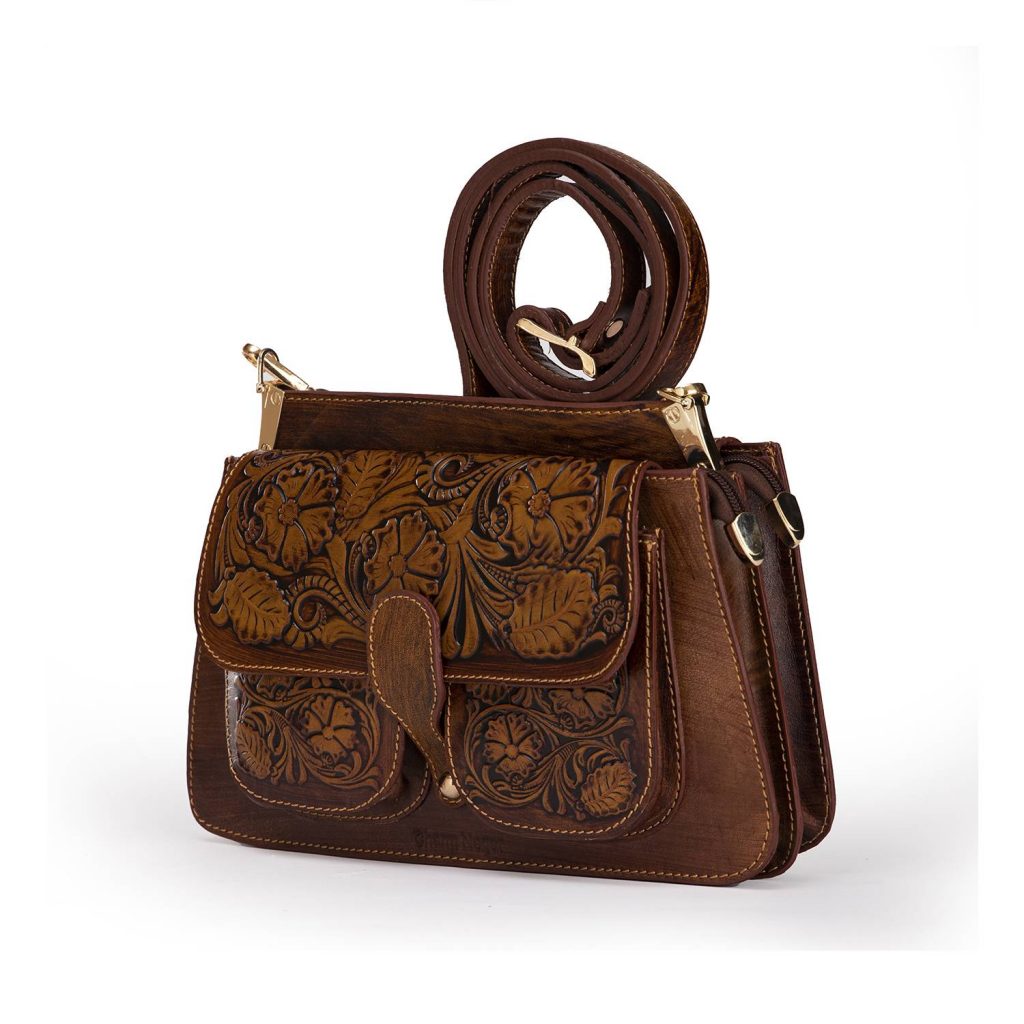 کیف زنانه دو سر خانه قلم کاری قهوه ای کد 207048 | چرم نگار